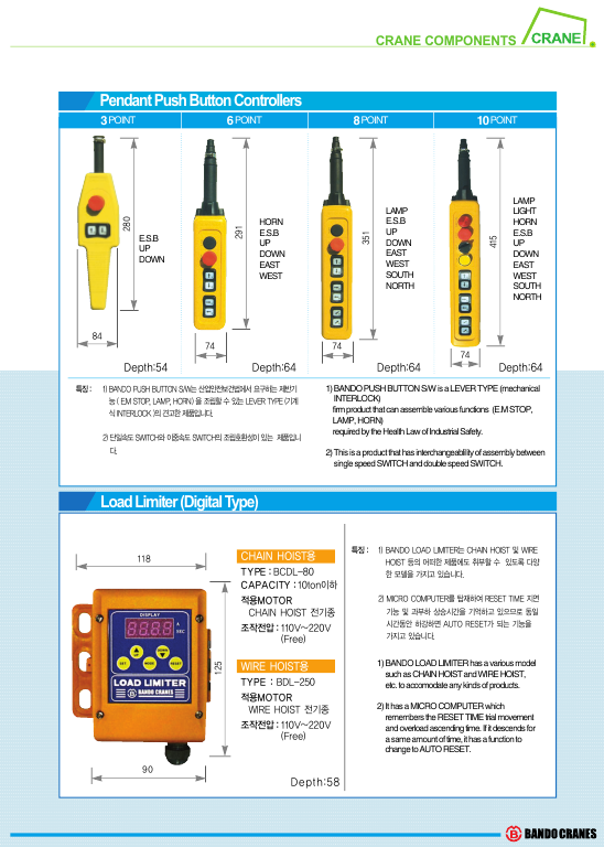 PENDANT PUSH BUTTON & LOAD LIMITER : 반도호이스트크레인 | 국내 운반 하역 기계의 선구자