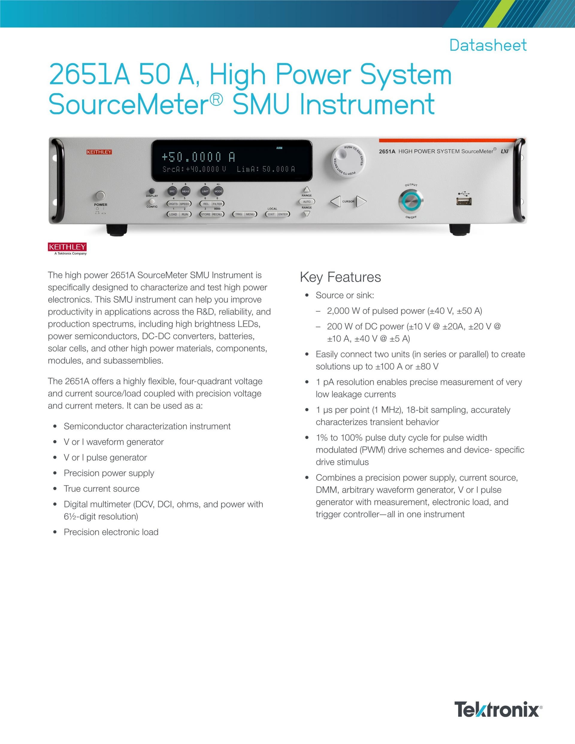 텍트로닉스 키슬리 TEKTRONIX Keithley 2651A 고전력 SourceMeter® SMU (가격문의) : 굿맨시스템