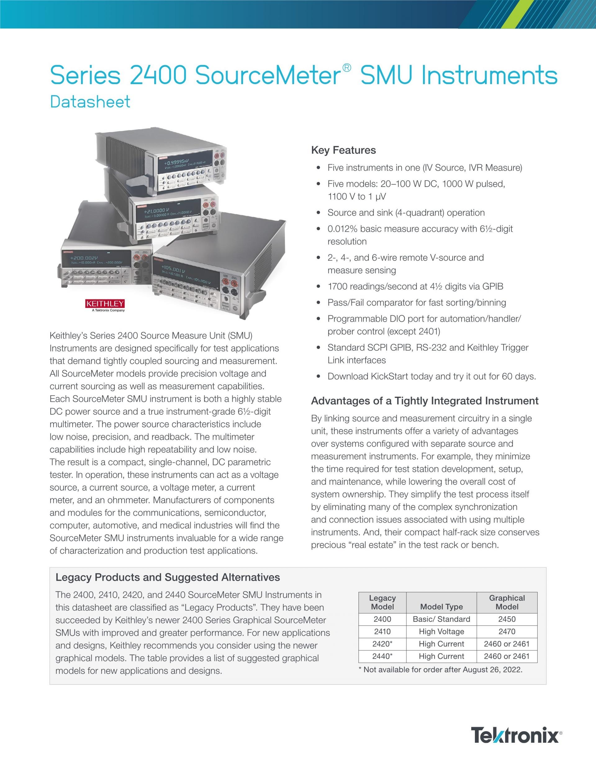 텍트로닉스 키슬리 TEKTRONIX Keithley 2400 표준시리즈 SMU 2400 / 2401 / 2410 / 2420 ...
