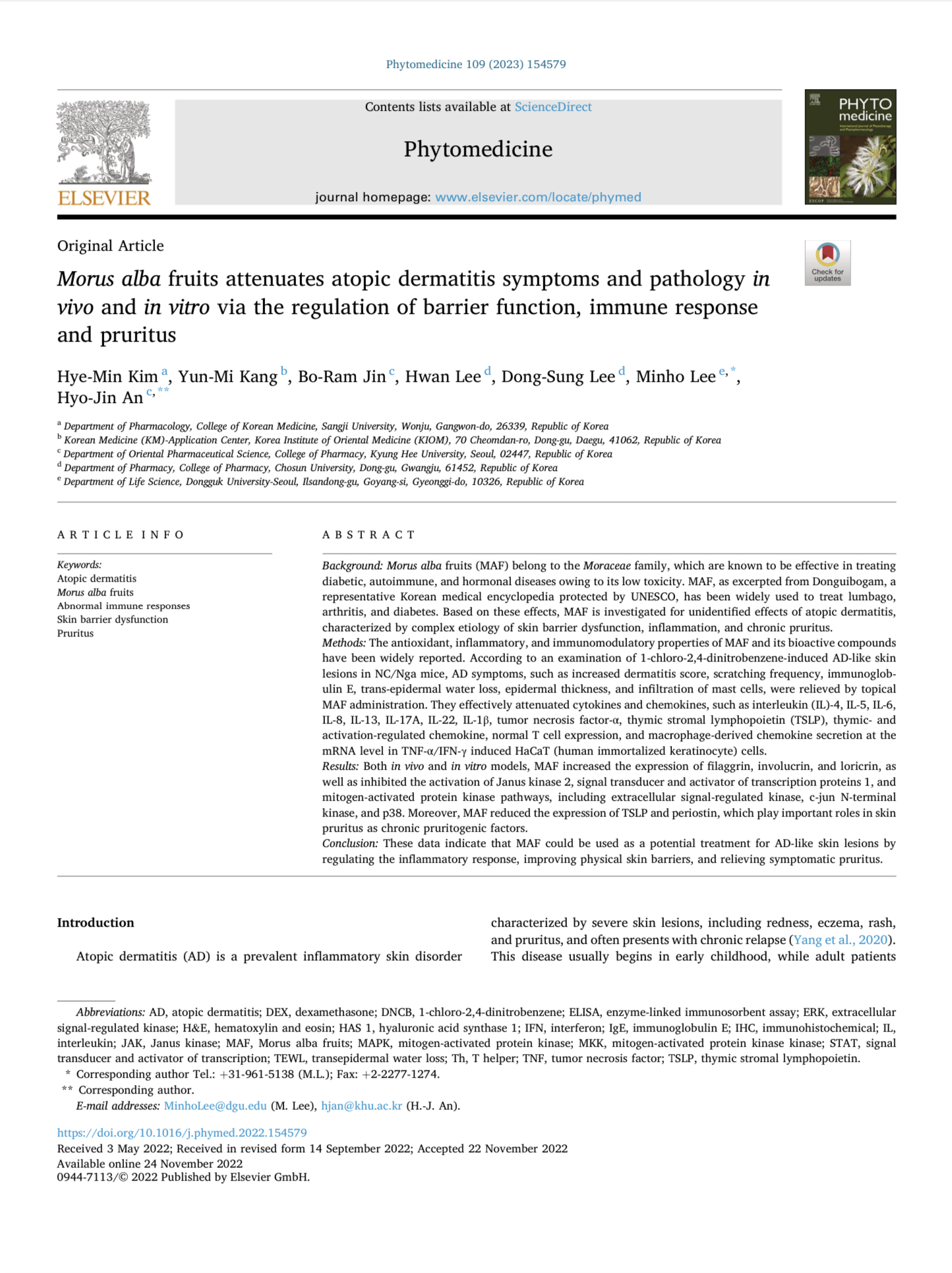Morus alba fruits attenuates atopic dermatitis symptoms and pathology ...