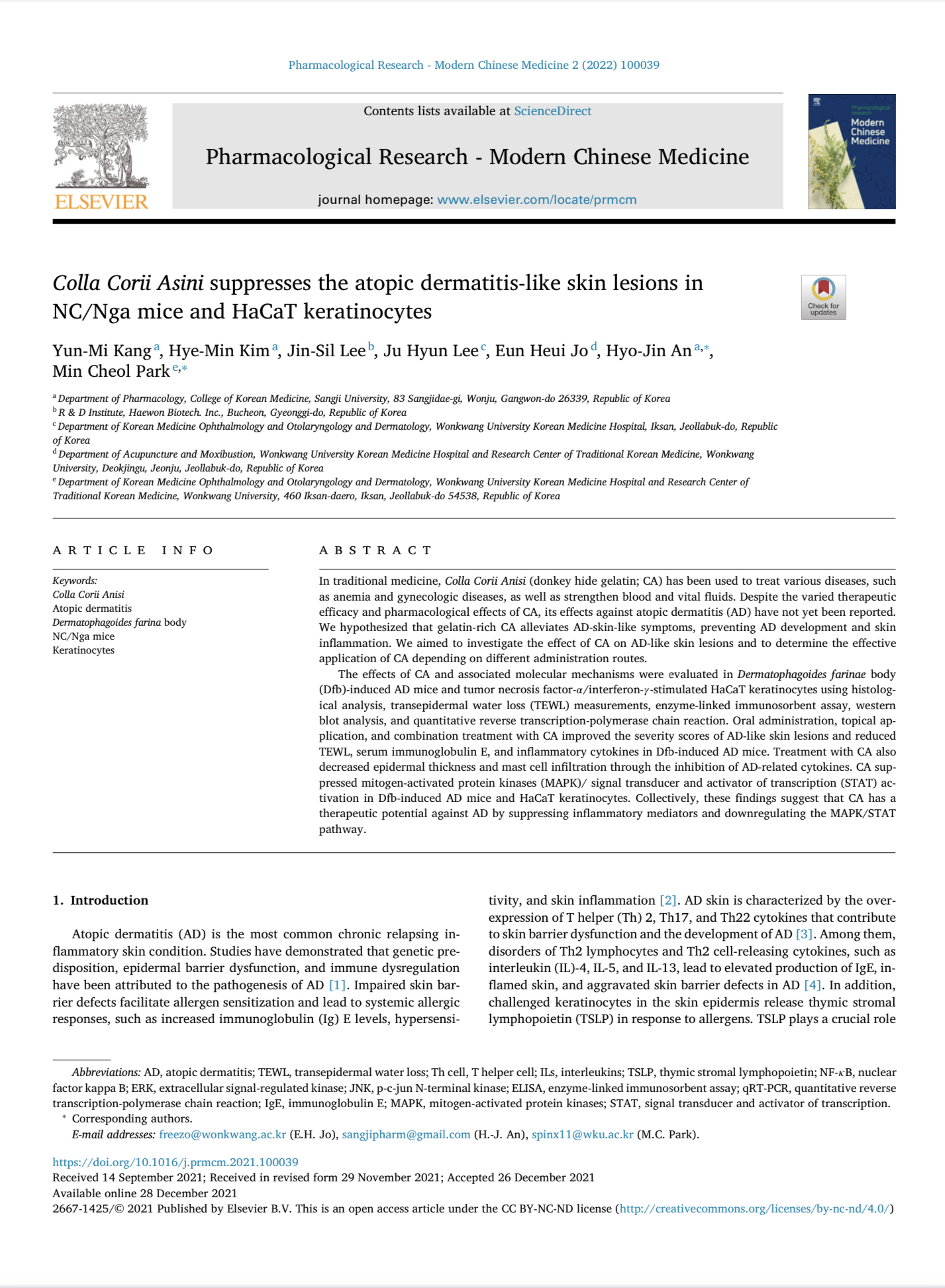 Colla Corii Asini suppresses the atopic dermatitis-like skin lesions in ...
