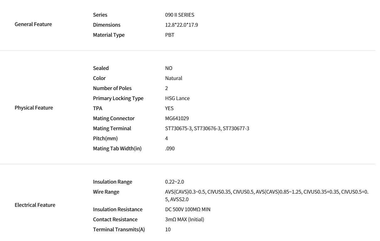 090 ll 시리즈 2P(FEMALE) / 1봉(100개) / KET / MG651026 / 단가문의후 구매가능 : 하네스몰