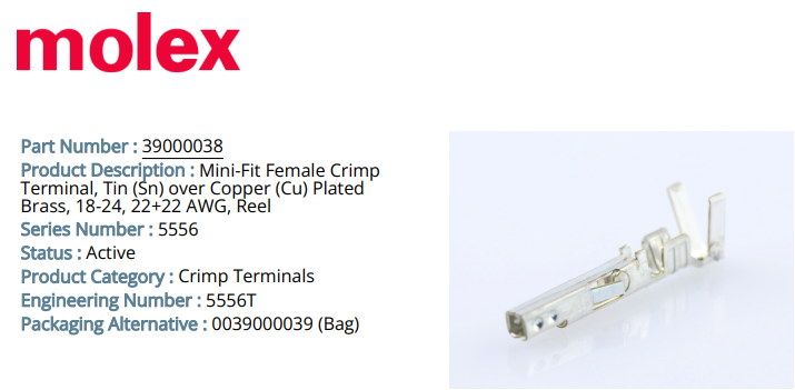 5556T / 1롤(4000개) / MOLEX /소량 판매가능 : 하네스몰