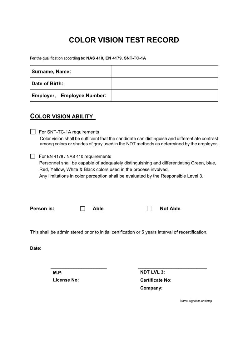 VISION TEST FORM : KNANDTB