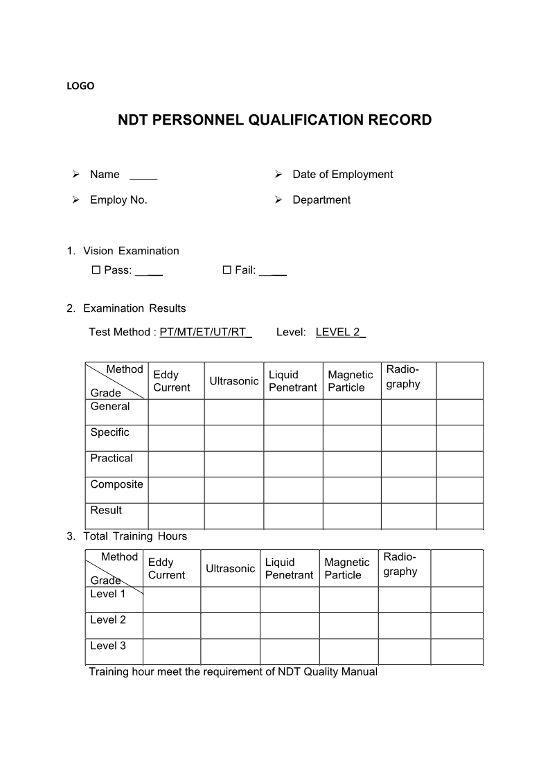 NDT QUALIFICATION RECORD : KNANDTB
