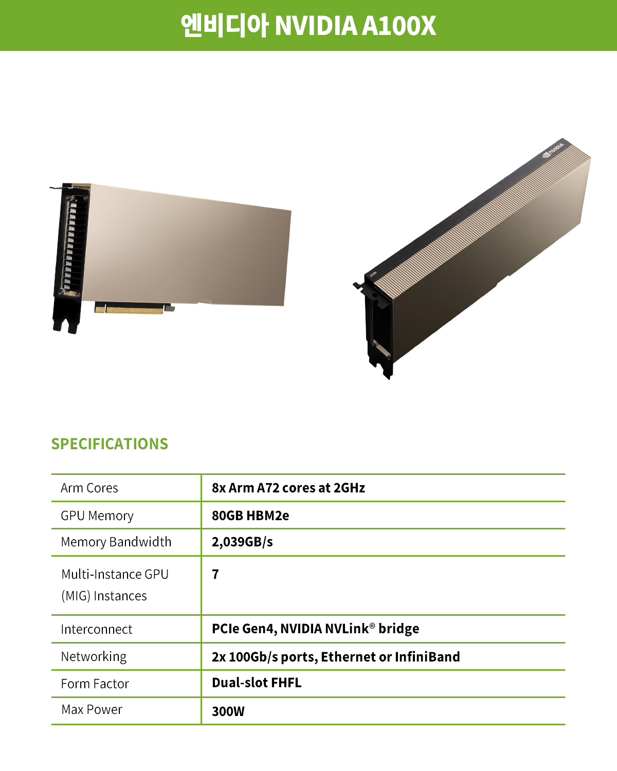 NVIDIA TESLA DC GPU A100X : (주)엑스디노드 XD NODE