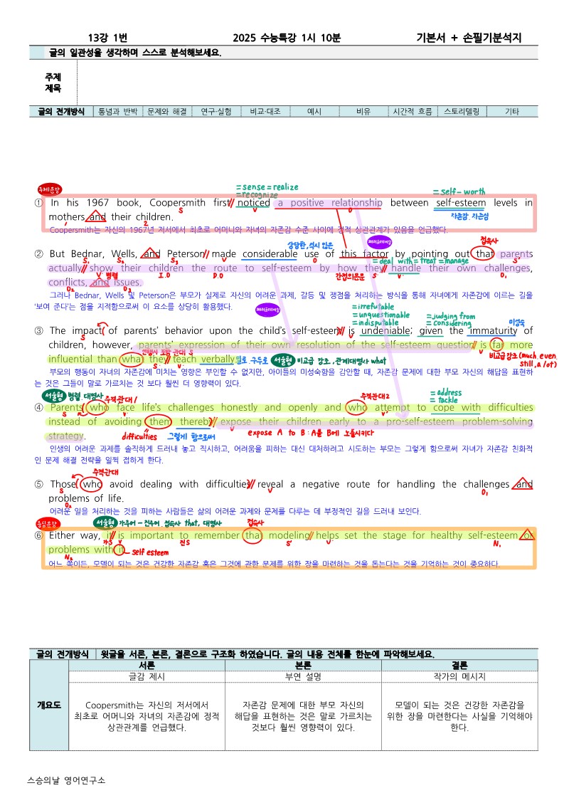★교육나눔★ [11강-18강] 2025학년도 EBS 수능특강 영어 손필기분석지 PDF : 스승의날 영어연구소