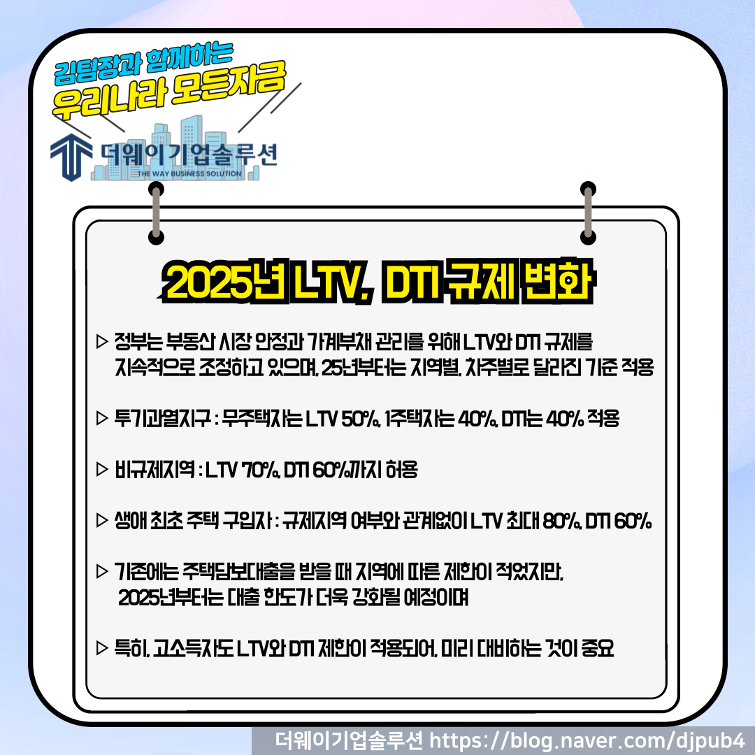 2025년 LTV DSR DTI 규제와 융자 전략 : 더 웨이 기업솔루션 (The Way Business Solution)