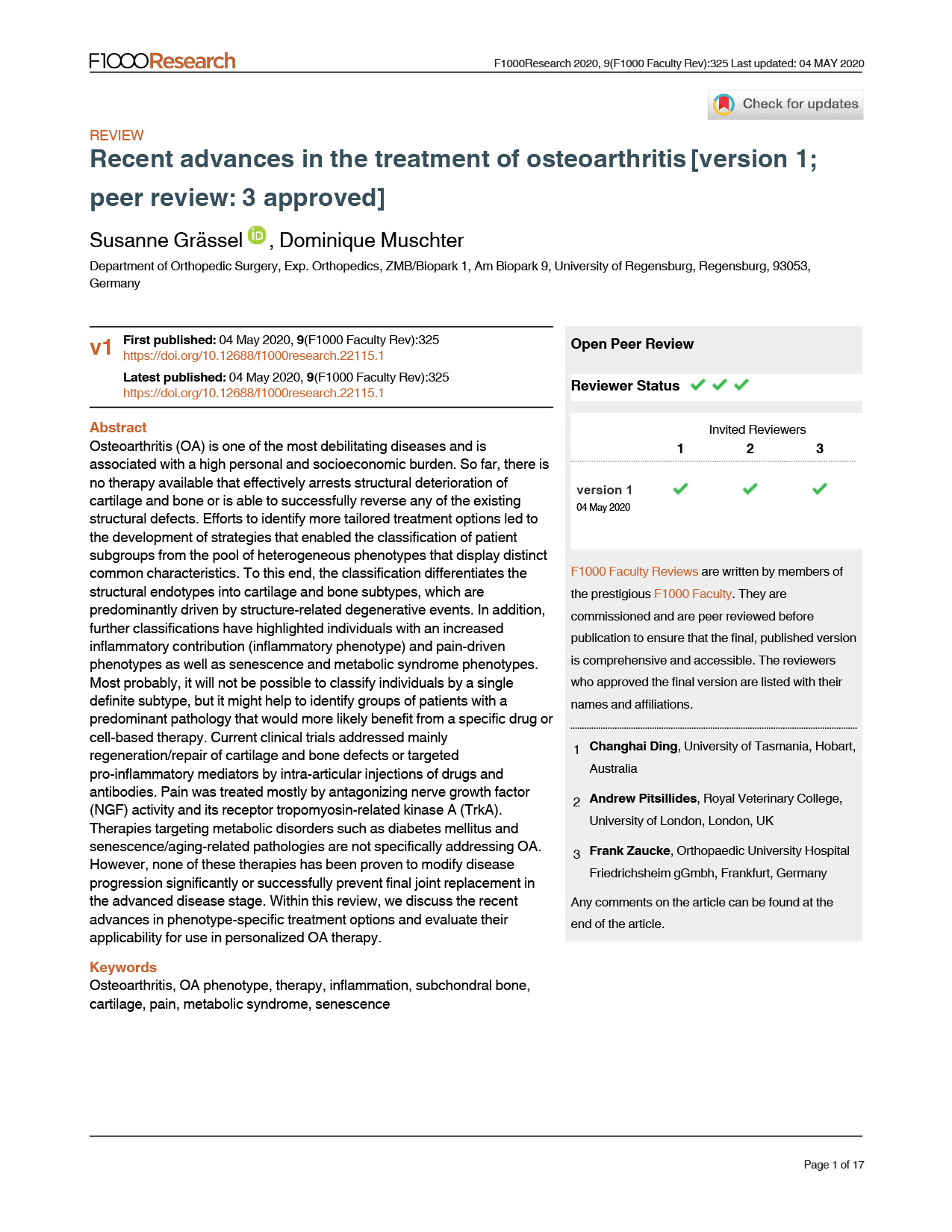Recent Advances in Osteoarthritis Phenotype-Specific Treatments : 노바스템 - 줄기세포와 관련된 논문