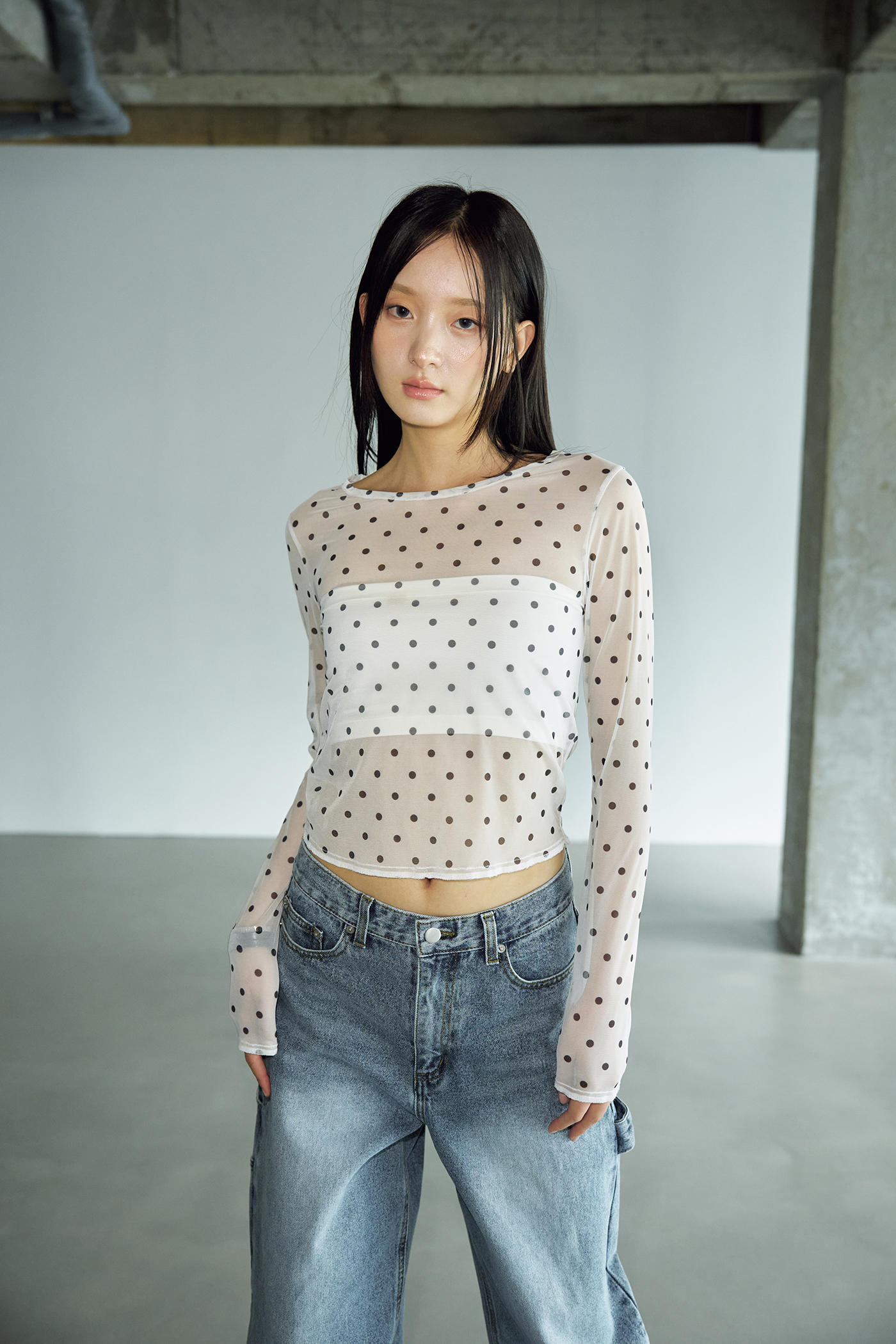 [HELENE PARIS] 도트 시스루 레이어드 롱 슬리브 [화이트] - HELENE PARIS | 리켓