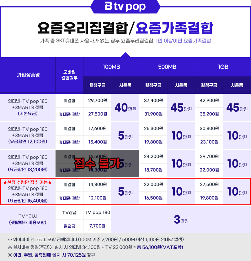 SK Btv POP 인터넷 가입 현금 사은품 혜택 최대로 챙기는 방법, 요금제 비교 사이트